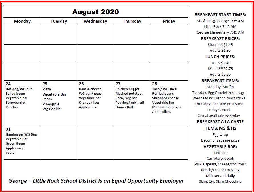 Lunch Menu - George-Little Rock Community Schools